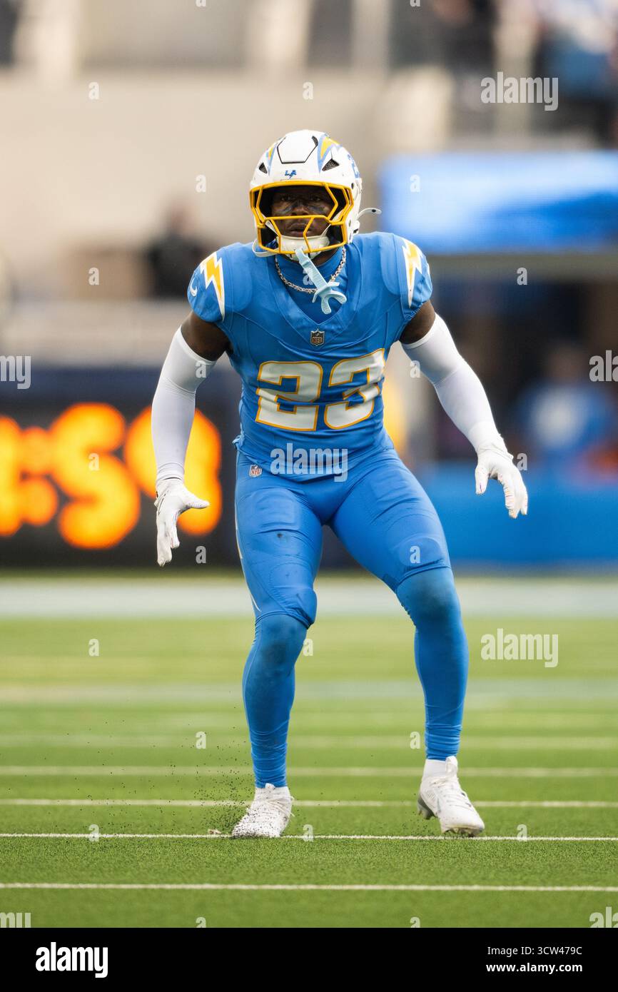 Los Angeles Chargers safety Tony Jefferson (23) takes his stance during ...