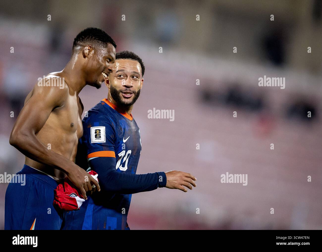 ATTARD - (l-r) Denzel Dumfries and Memphis Depay of the Netherlands at ...