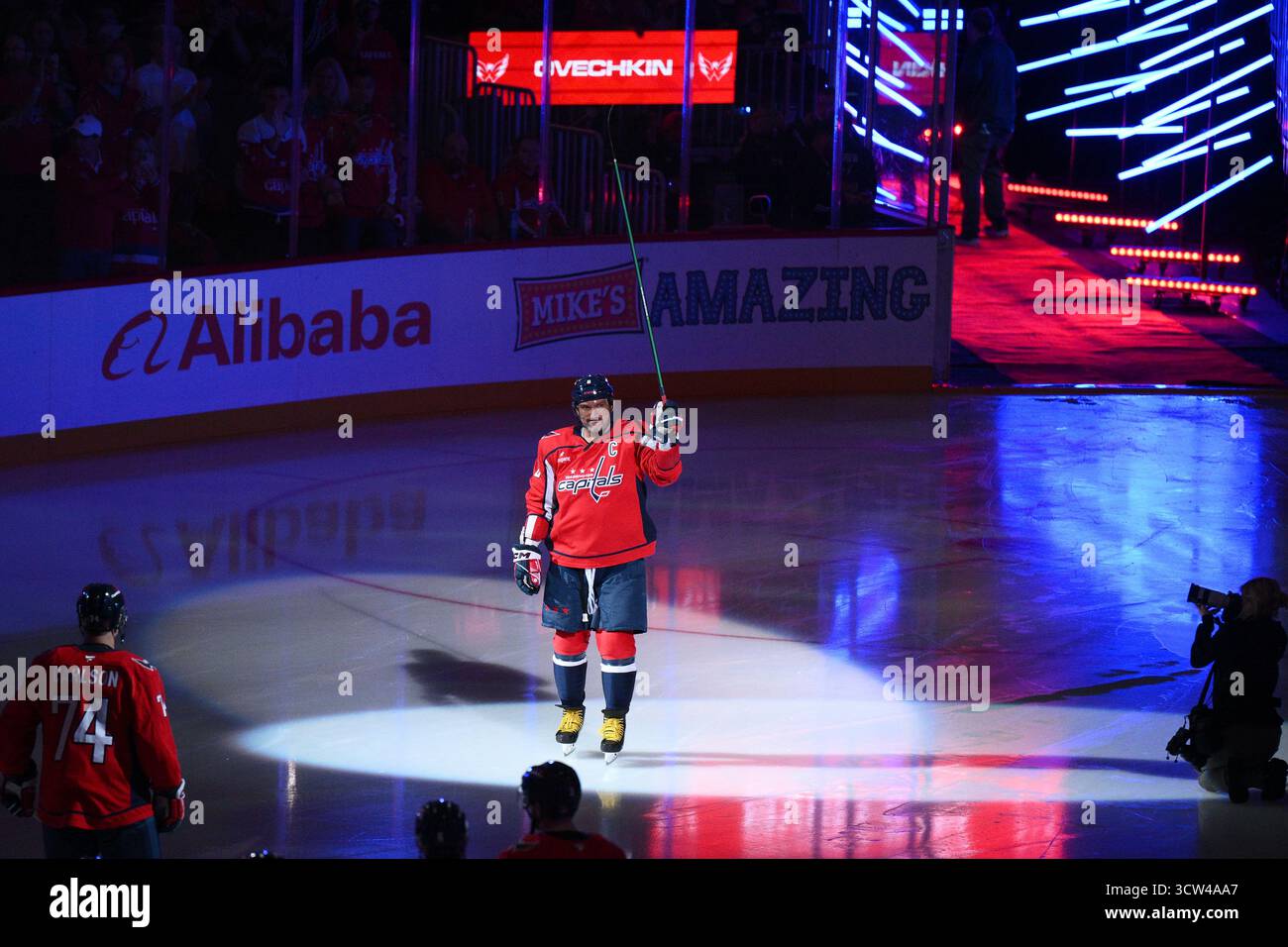 Washington Capitals left wing Alex Ovechkin (8) is introduced before an ...