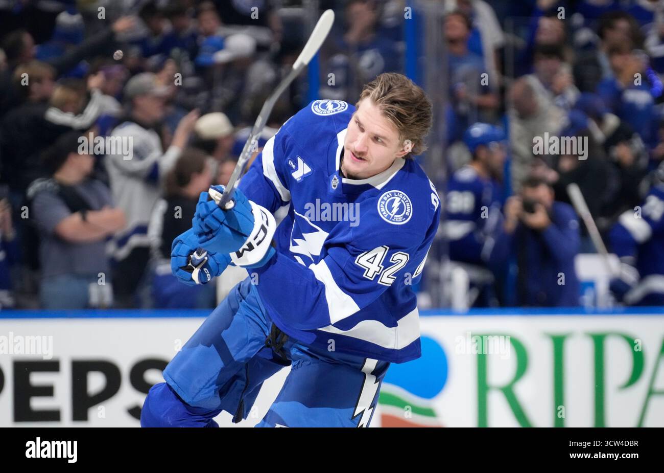 Tampa Bay Lightning center Curtis Douglas (42) warms up before an NHL ...