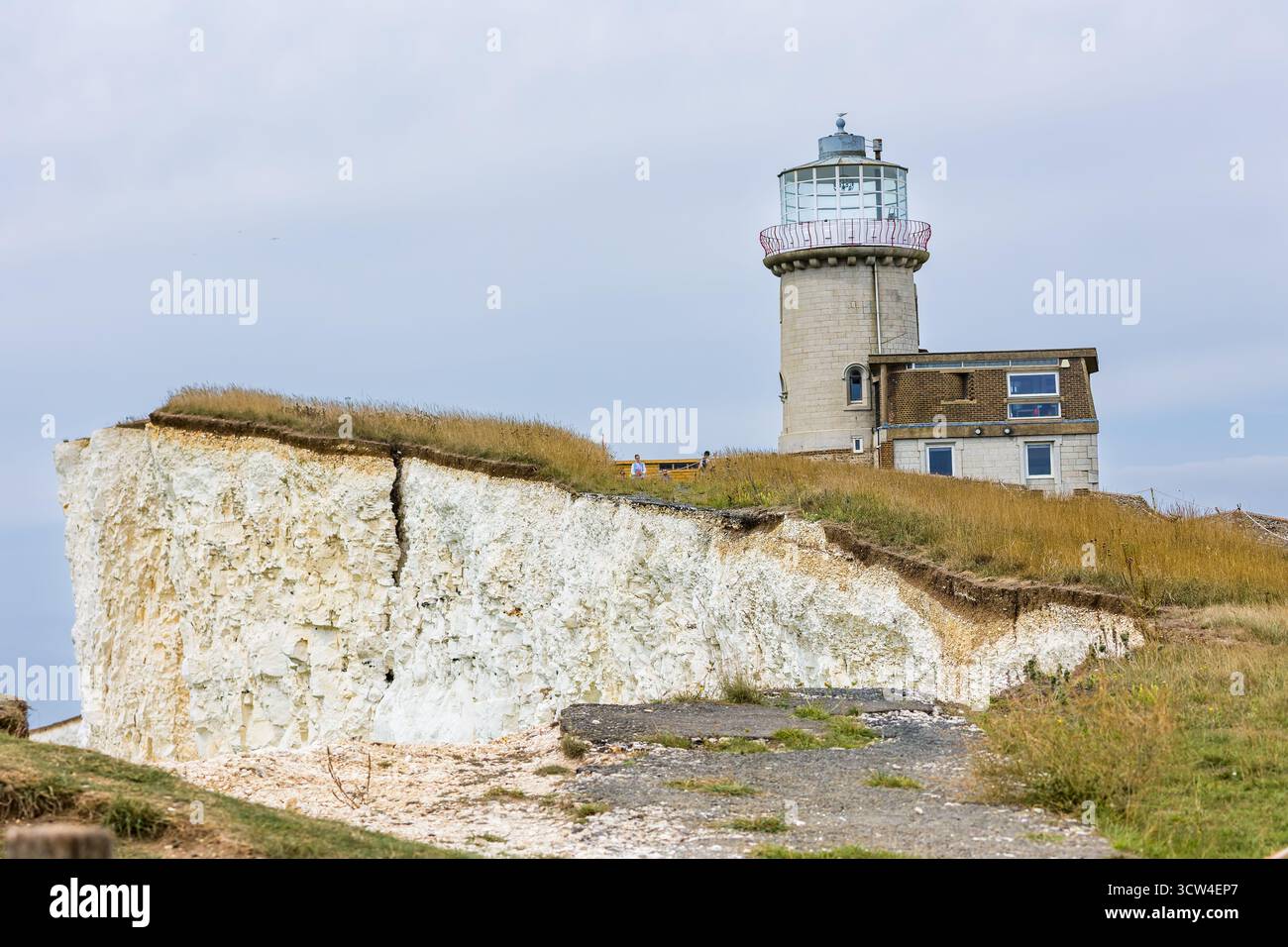 Coastal erosion and a collapsed path at Belle Tout lighthouse on Beachy ...