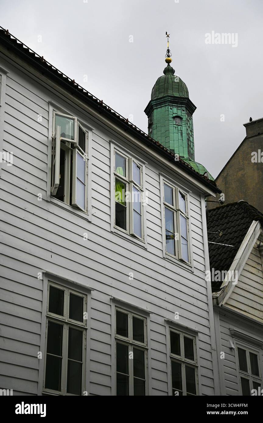 Landscape with scenic facade view of the Romanesque style Domkirke bell ...