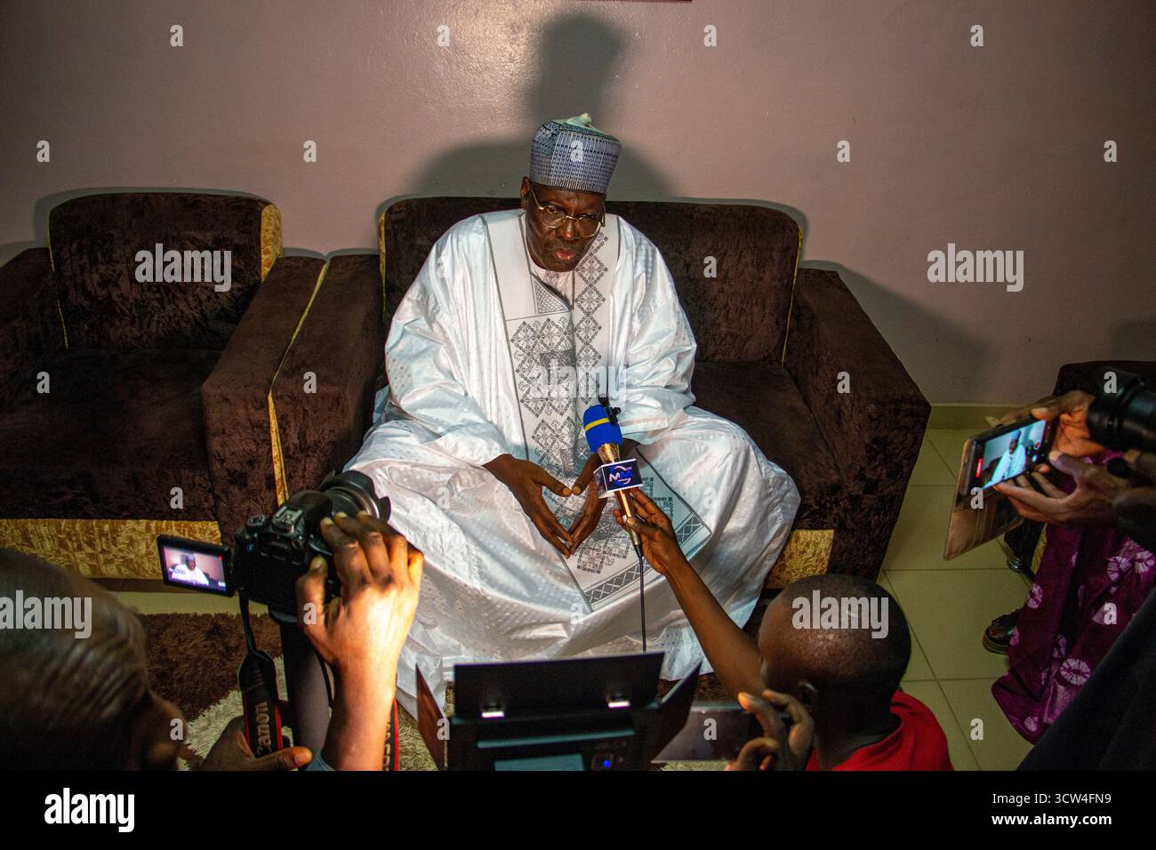 Presidential opposition candidate Issa Tchiroma, speaks to the press in ...