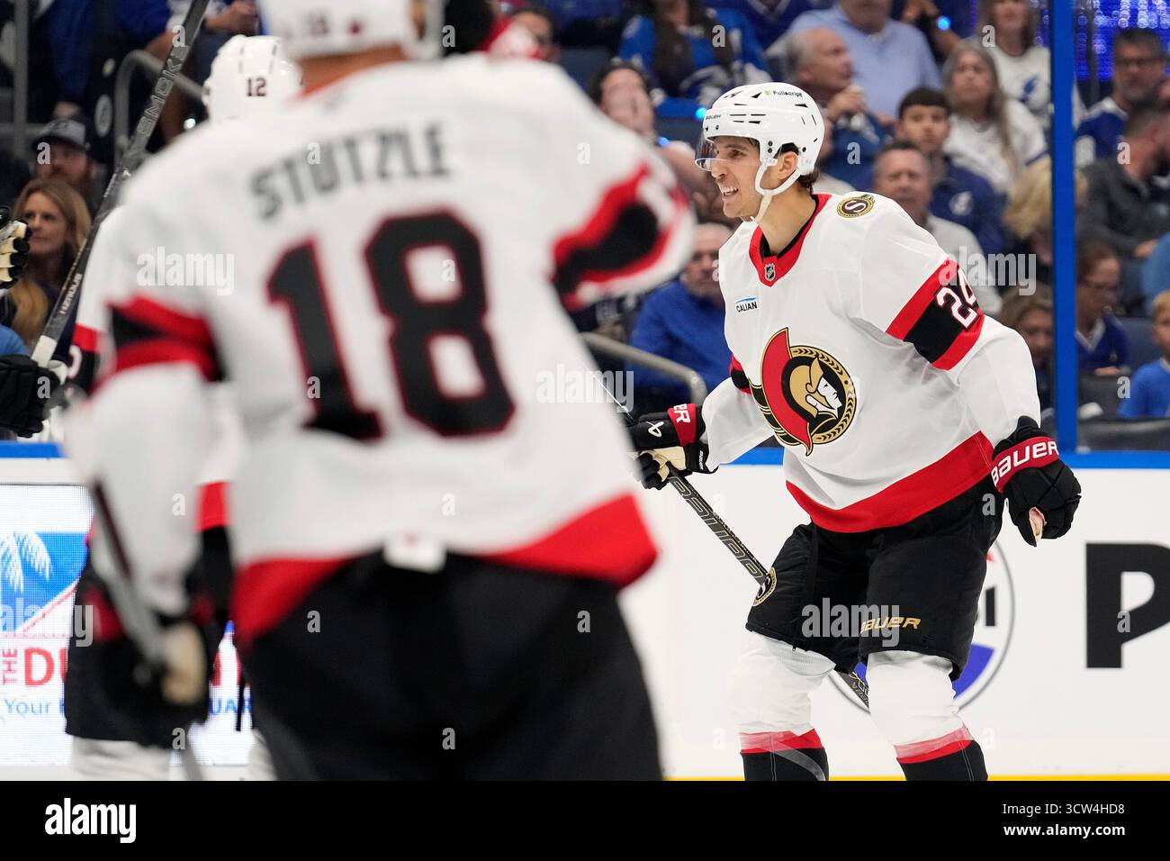 Ottawa Senators center Dylan Cozens (24) celebrates his goal against ...
