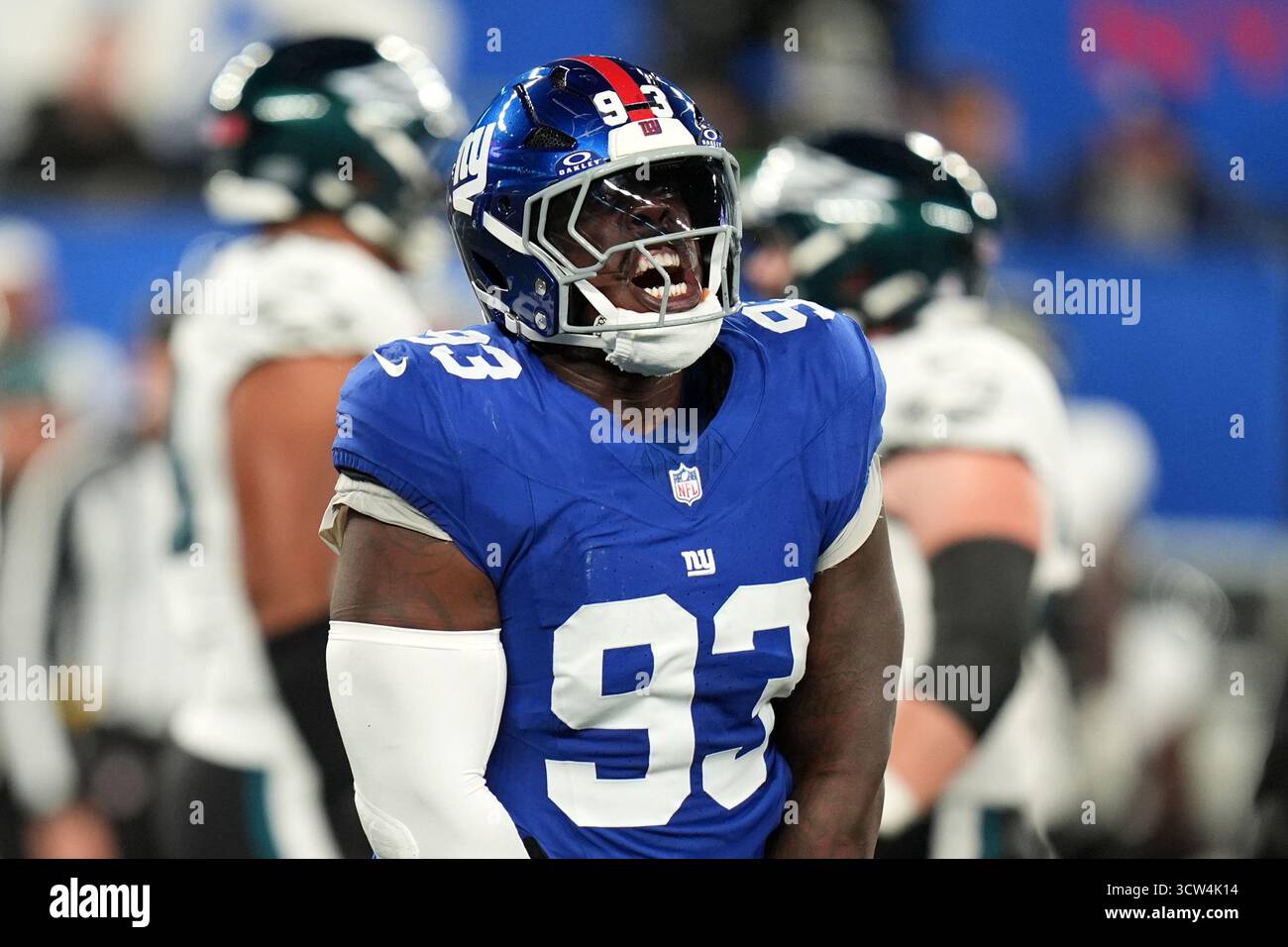New York Giants' Rakeem Nunez-Roches reacts after a tackle during the ...