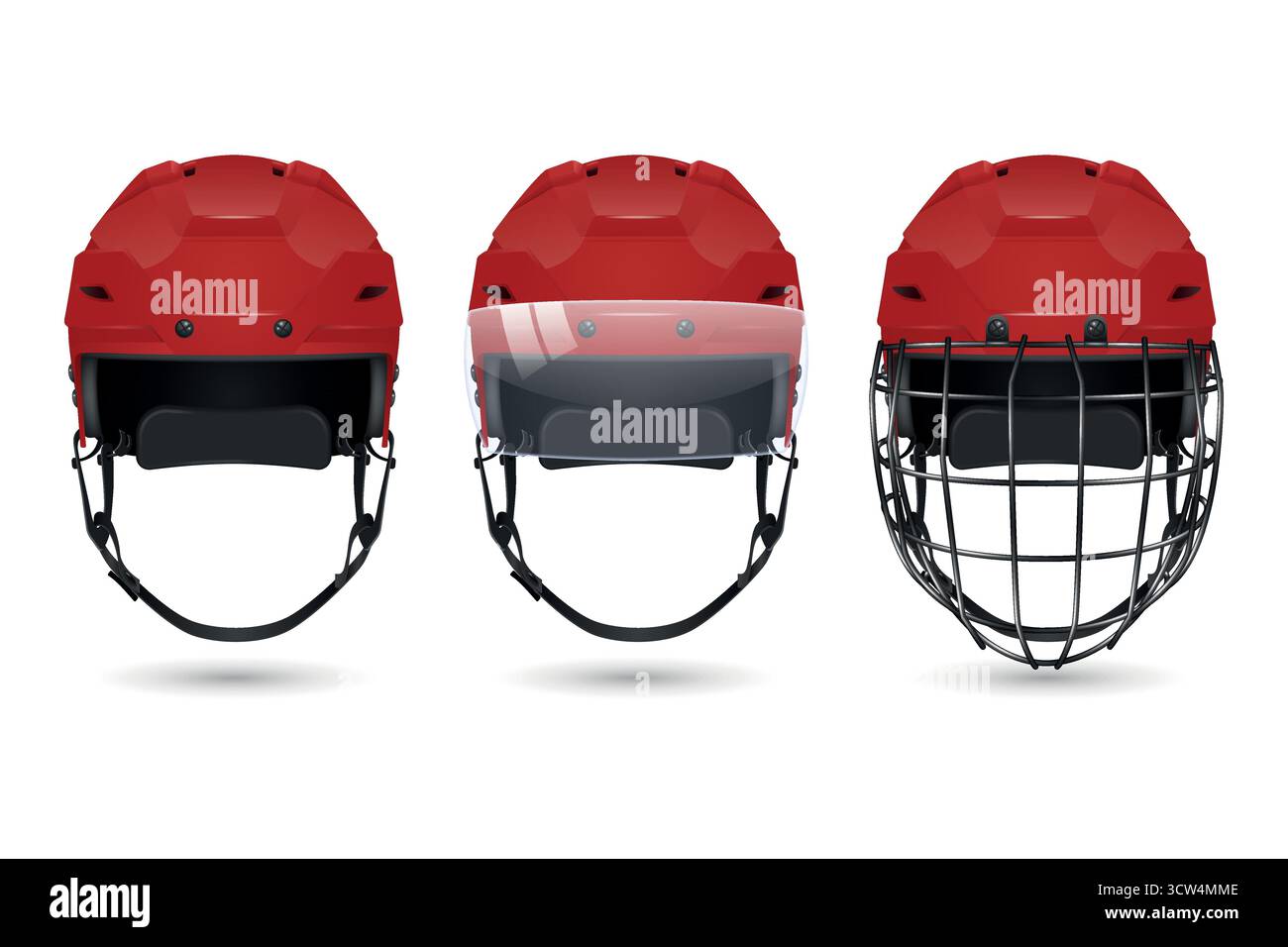 Vector 3d Realistic Hockey Helmet Set. Front View Red Helmets, Plain ...