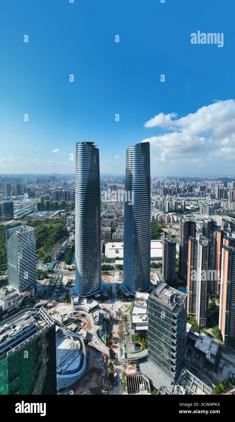 Aerial photography of Xinghe Twin Towers in Bantian Street, Longgang ...