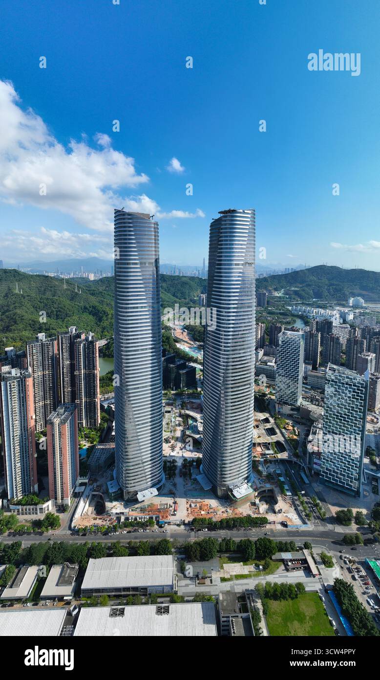 Aerial photography of Xinghe Twin Towers in Bantian Street, Longgang ...