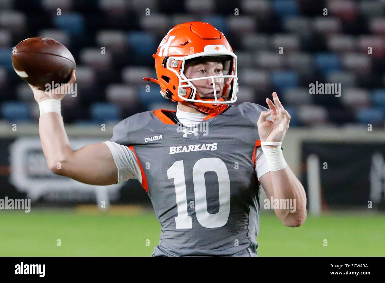 Sam Houston quarterback Hunter Watson look to pass the ball against Jacksonville State during an ...