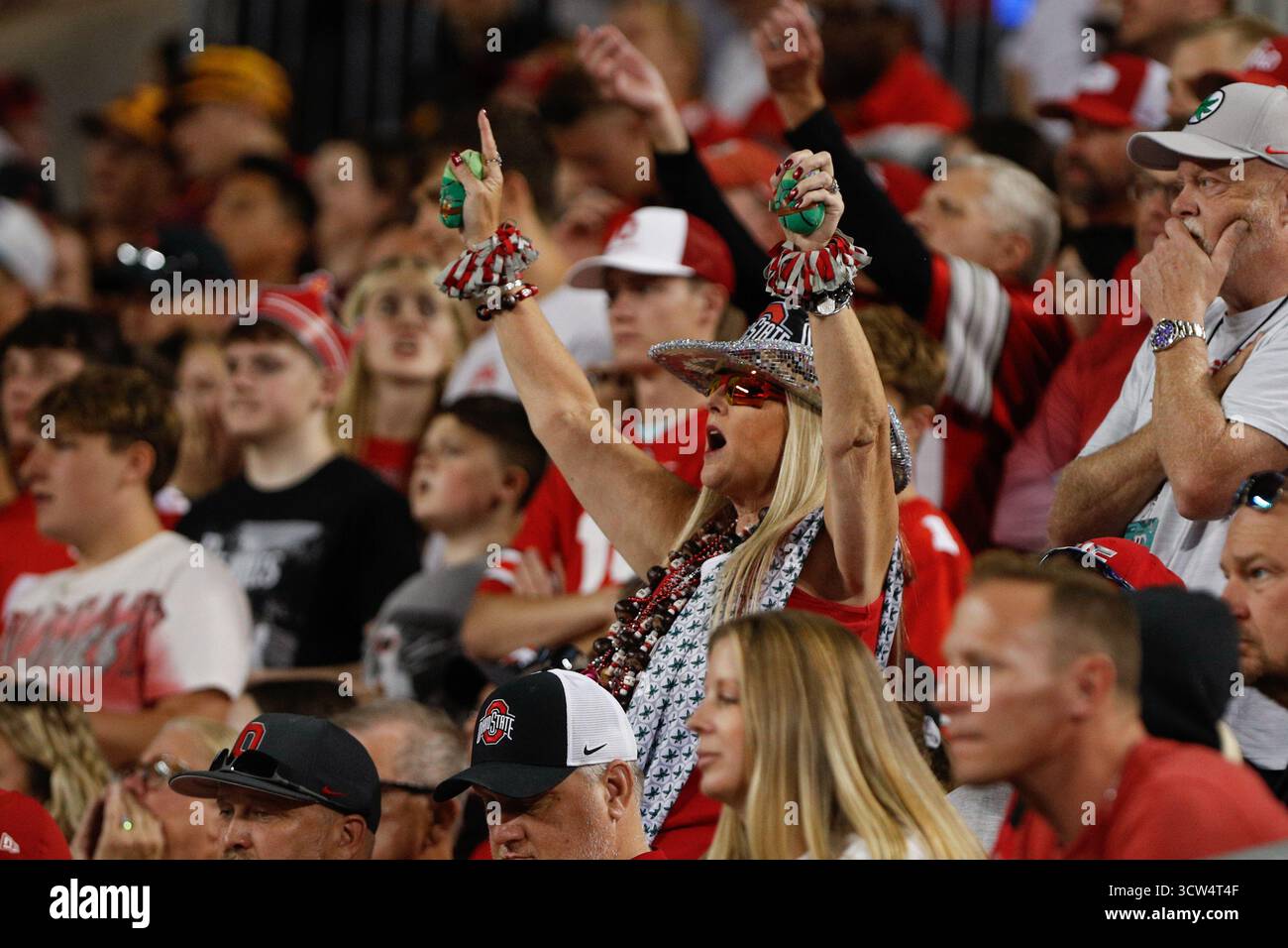 COLUMBUS, OH - OCTOBER 04: A Ohio State Buckeyes fan cheers during the ...