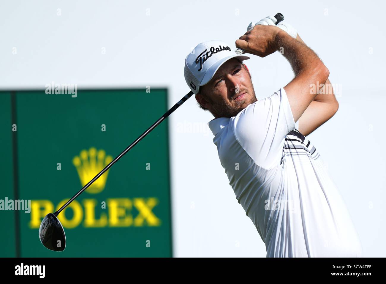 Lee Hodges of the U.S. tees off on the first hole during the second ...