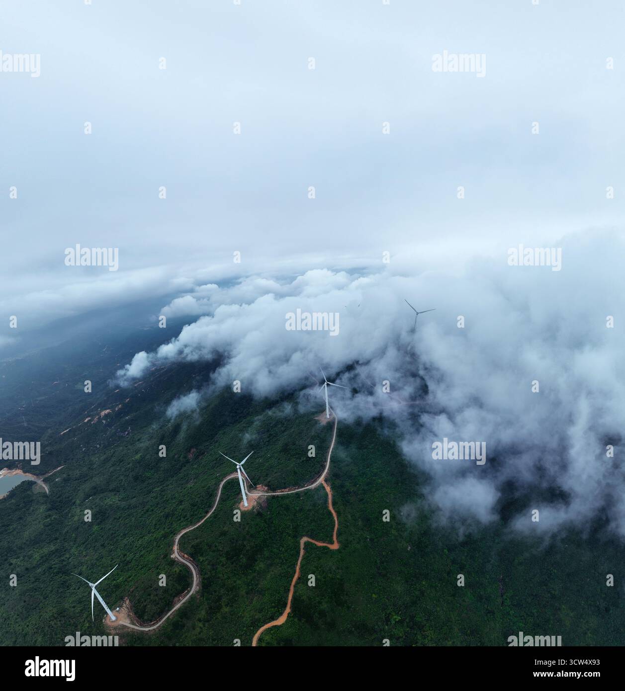 Aerial photography of Guanyin Mountain Wind Farm on Yanzhou Island ...