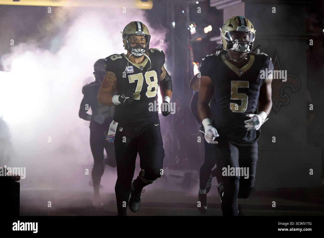 New Orleans Saints center Erik McCoy (78) is introduced before an NFL ...