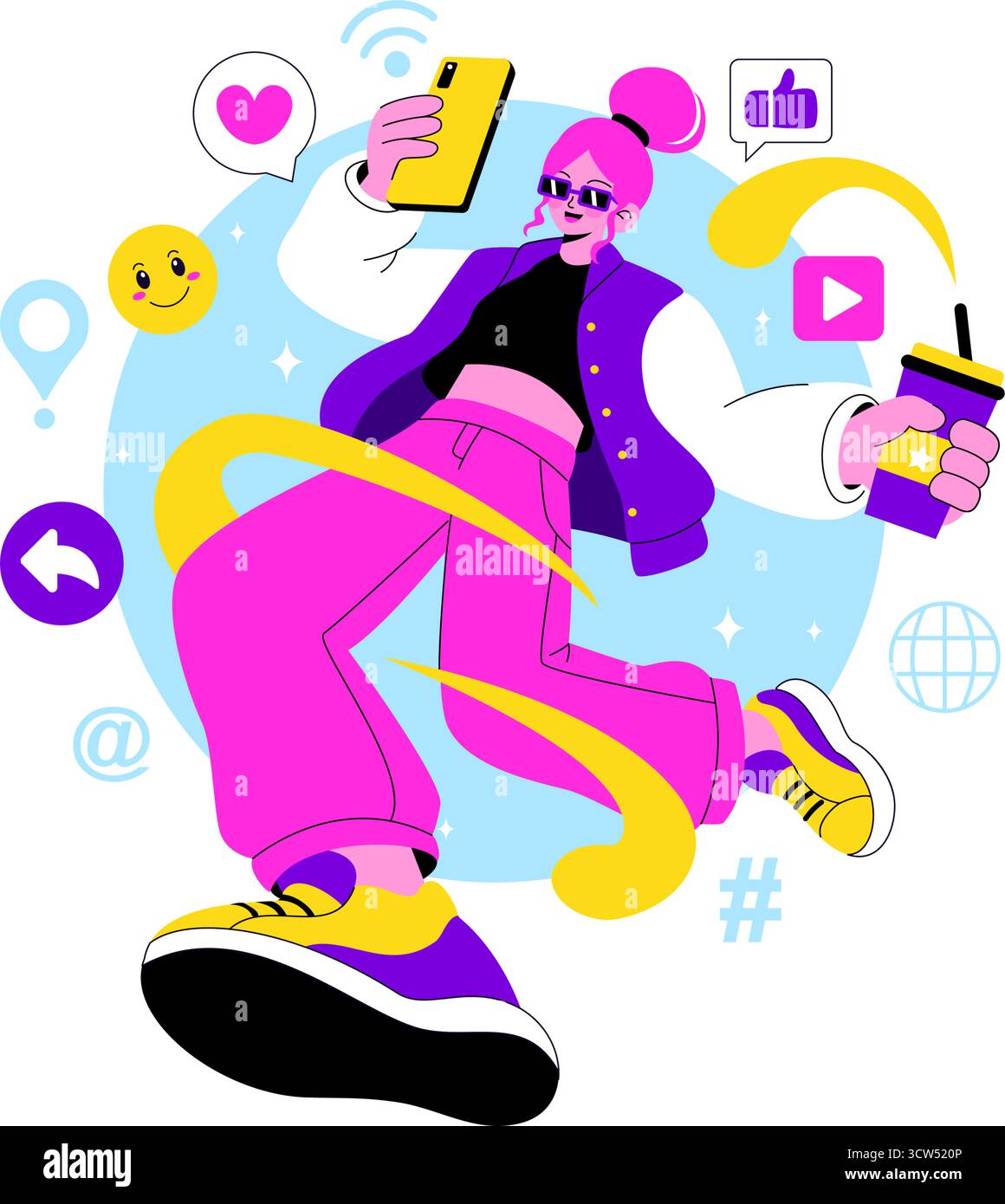 Gen Z Lifestyle Vector Illustration Featuring Growing Up with Internet ...