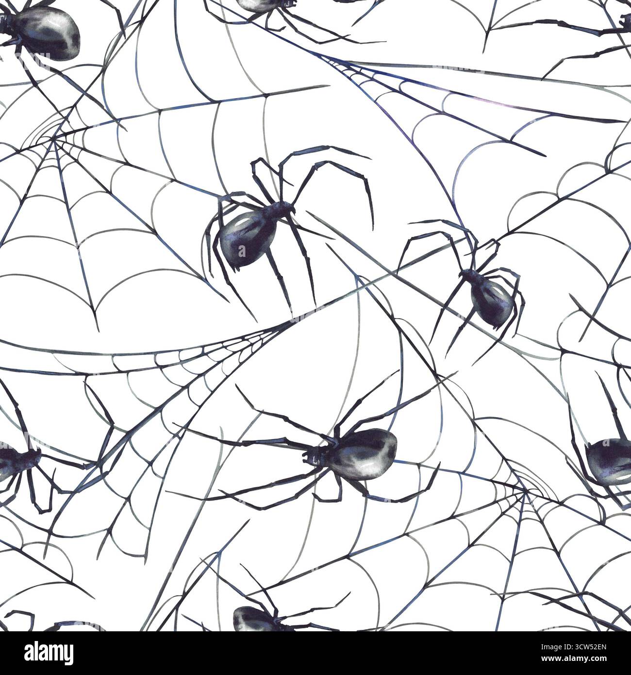 Spiders on cobweb seamless pattern. Watercolor Hand-drawn realistic ...