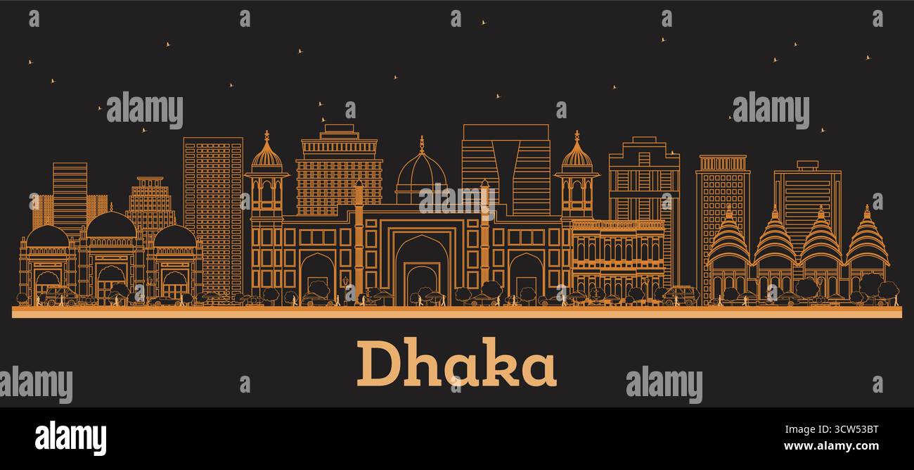 Outline Dhaka Bangladesh City Skyline with orange Buildings. Vector ...