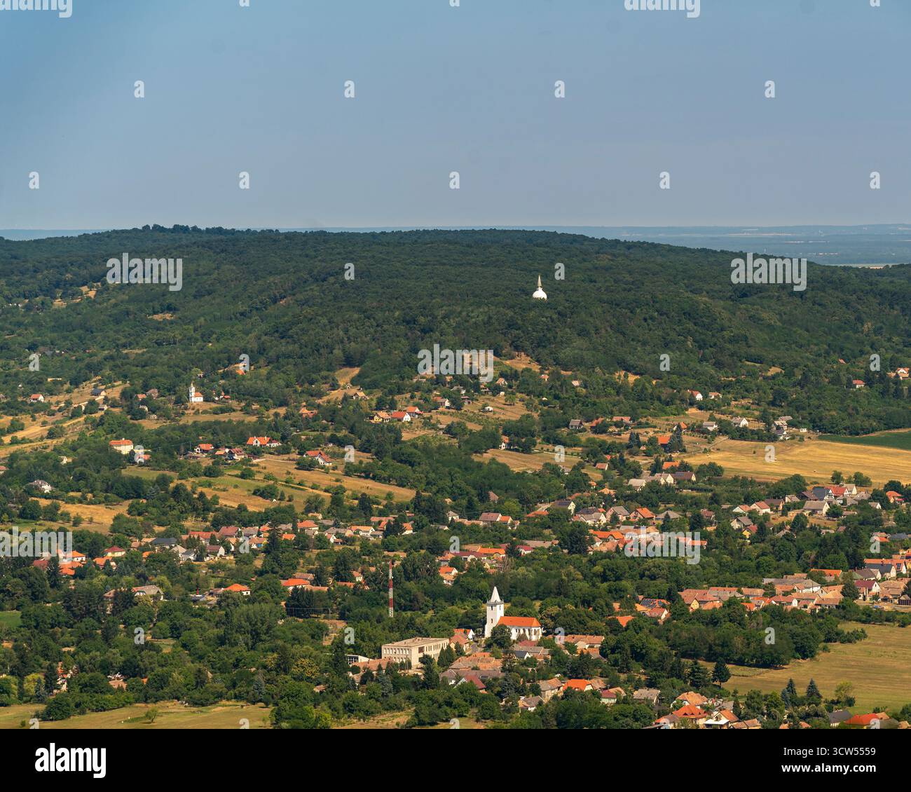 Aerial panoramic view about castle of Rezi, Hungarian name is Rezi var ...