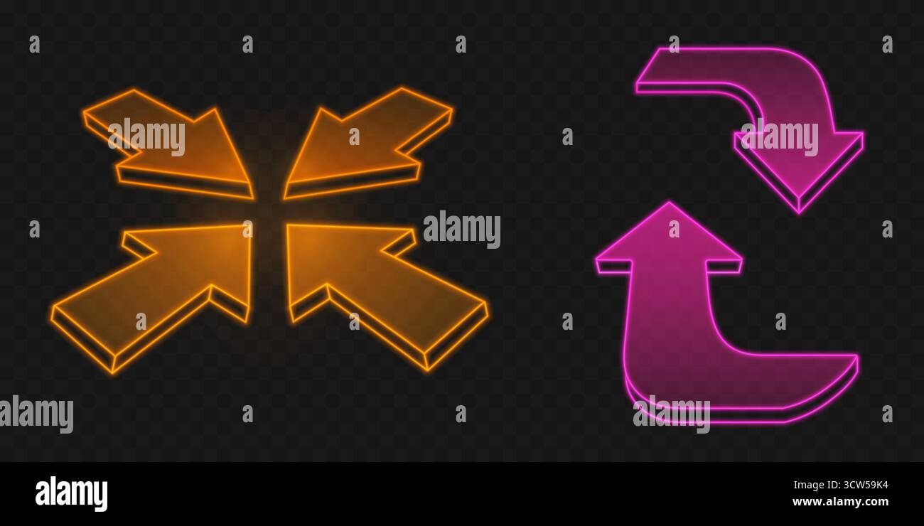 Neon UI arrow designs with orange multidirectional cross and pink ...