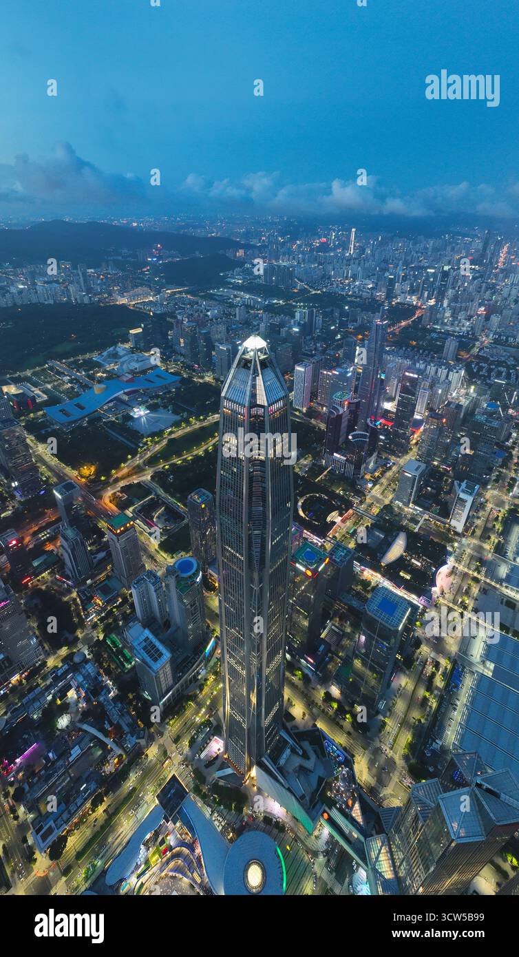 Night aerial photography of Shenzhen Futian CBD Convention and ...