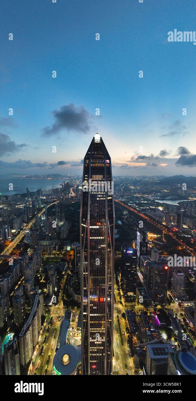 Night aerial photography of Shenzhen Futian CBD Convention and ...