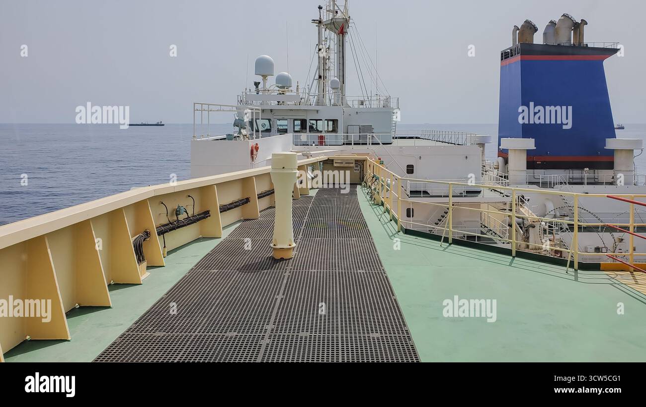 View from the tanker stern deck on white superstructure Stock Photo - Alamy