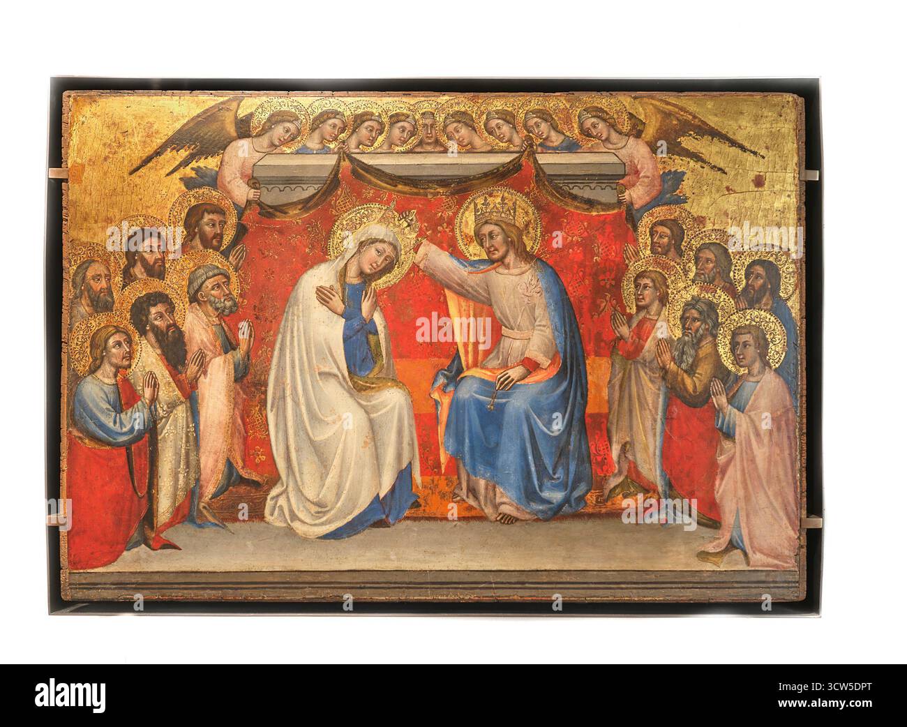 Crowning of the Virgin Mary with apostles in attendance, a fourteenth ...