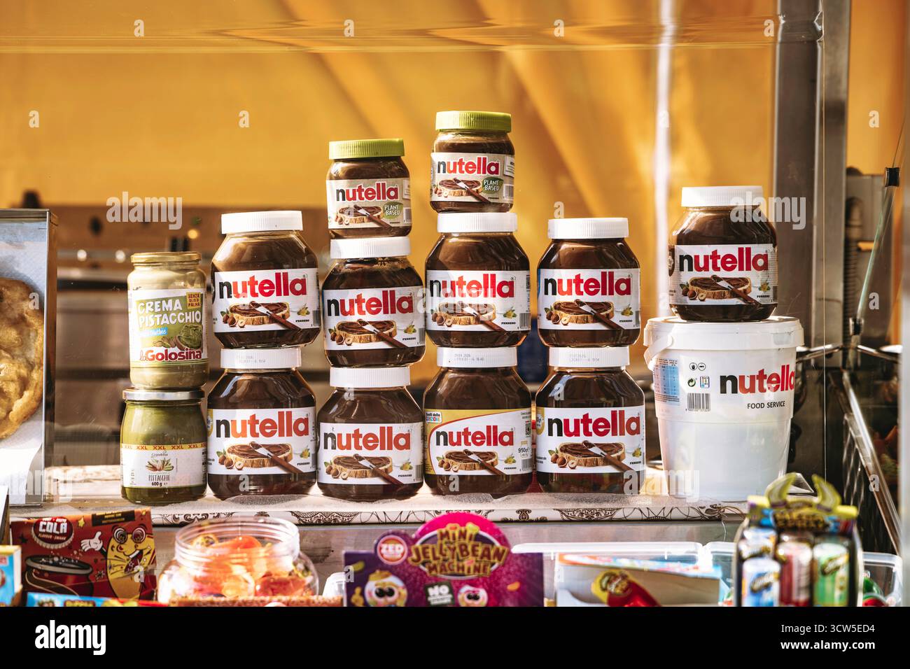 Rome, italy 10 september 2025: nutella jars and a large food-service ...
