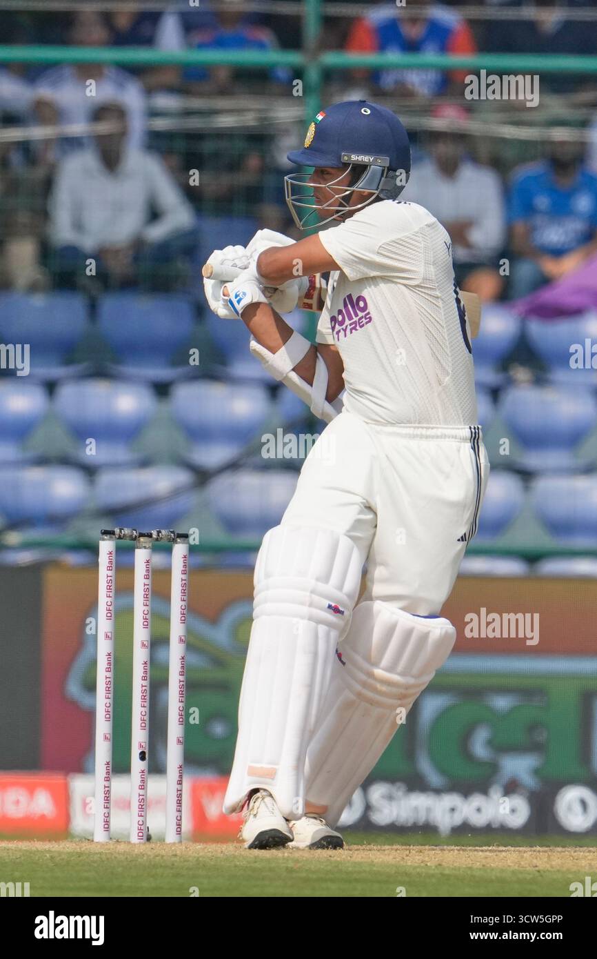 India's Yashasvi Jaiswal plays a shoton the first day of the second ...