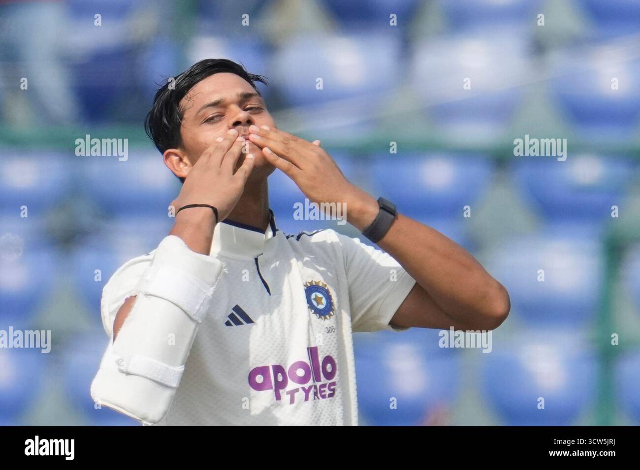India's Yashasvi Jaiswal celebrates after scoring a century on the ...