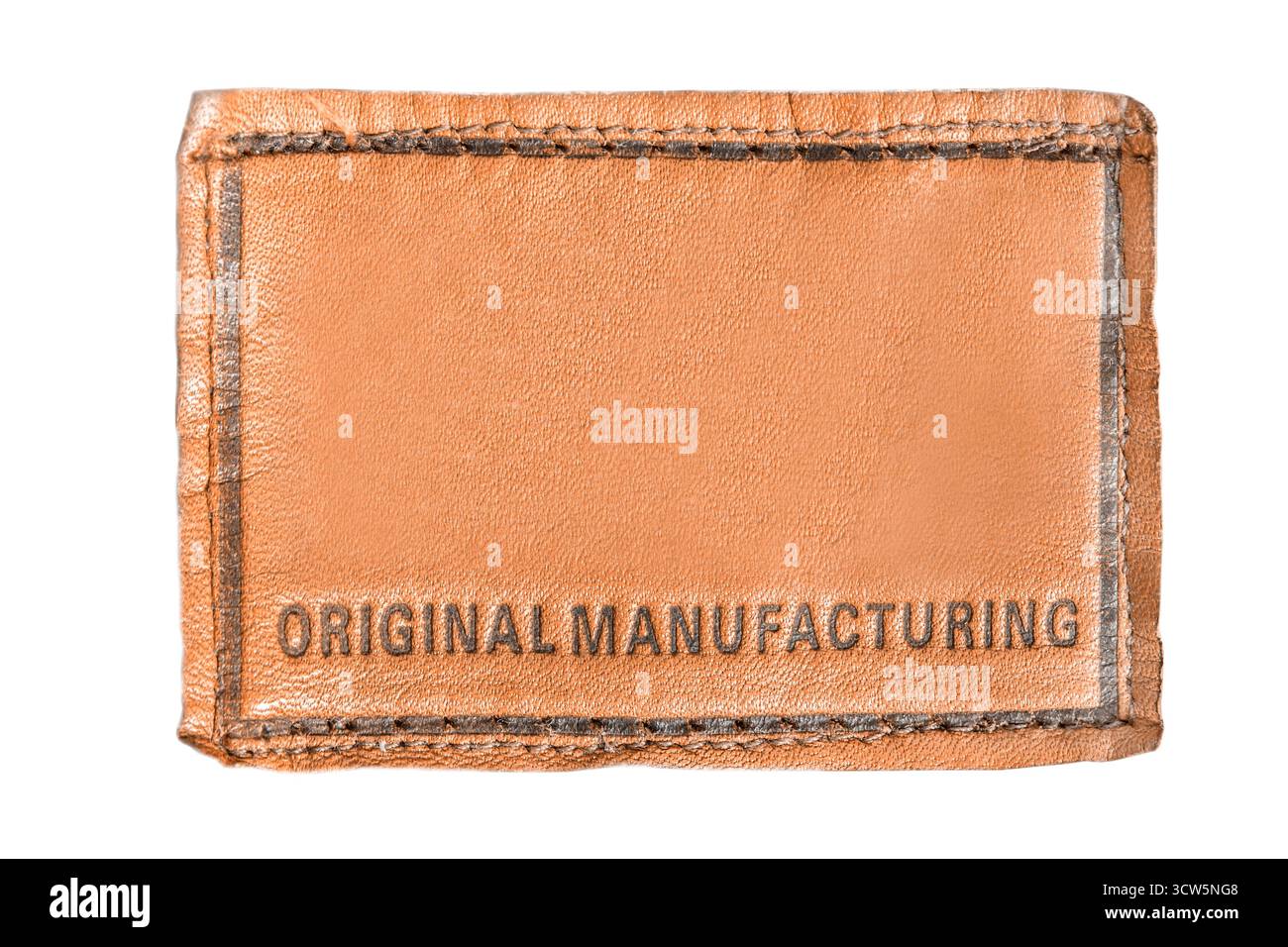 Brown leather patch label says Original Manufacturing isolated over ...