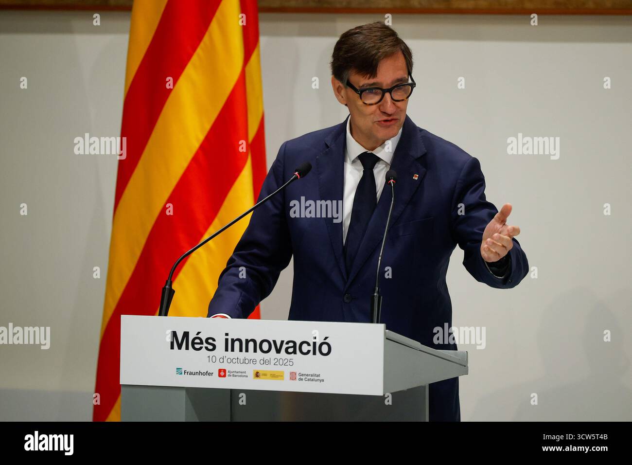 The President of the Generalitat de Catalunya, Salvador Illa, speaks ...