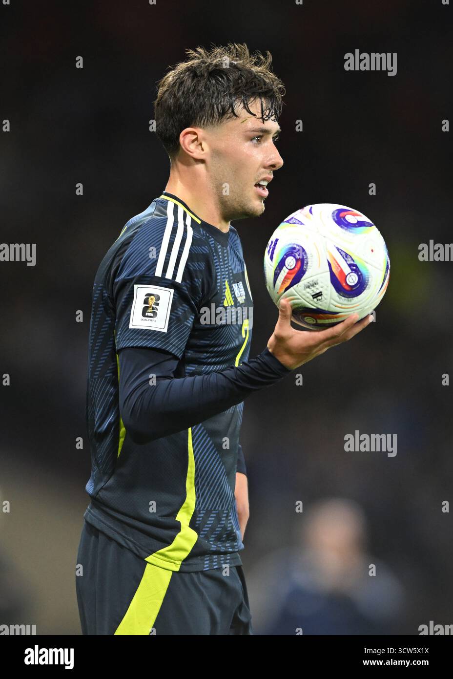 Glasgow, UK. 9th Oct, 2025. Aaron Hickey of Scotland during the ...