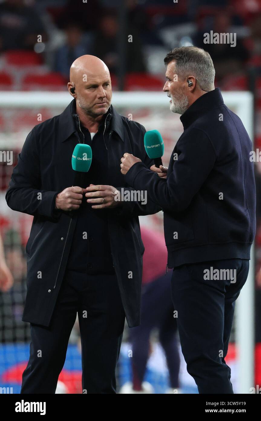 London, UK. 09th Oct, 2025. L-R Rob Page Ex Wales manager and Roy Keane ...