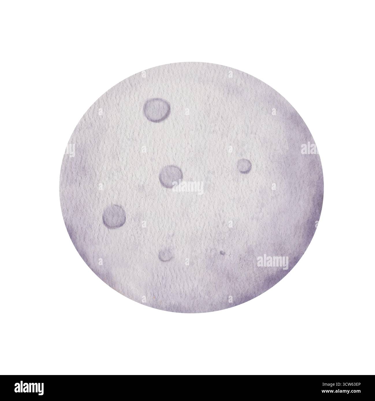 Watercolor full moon illustration. Hand painted round pale moon ...