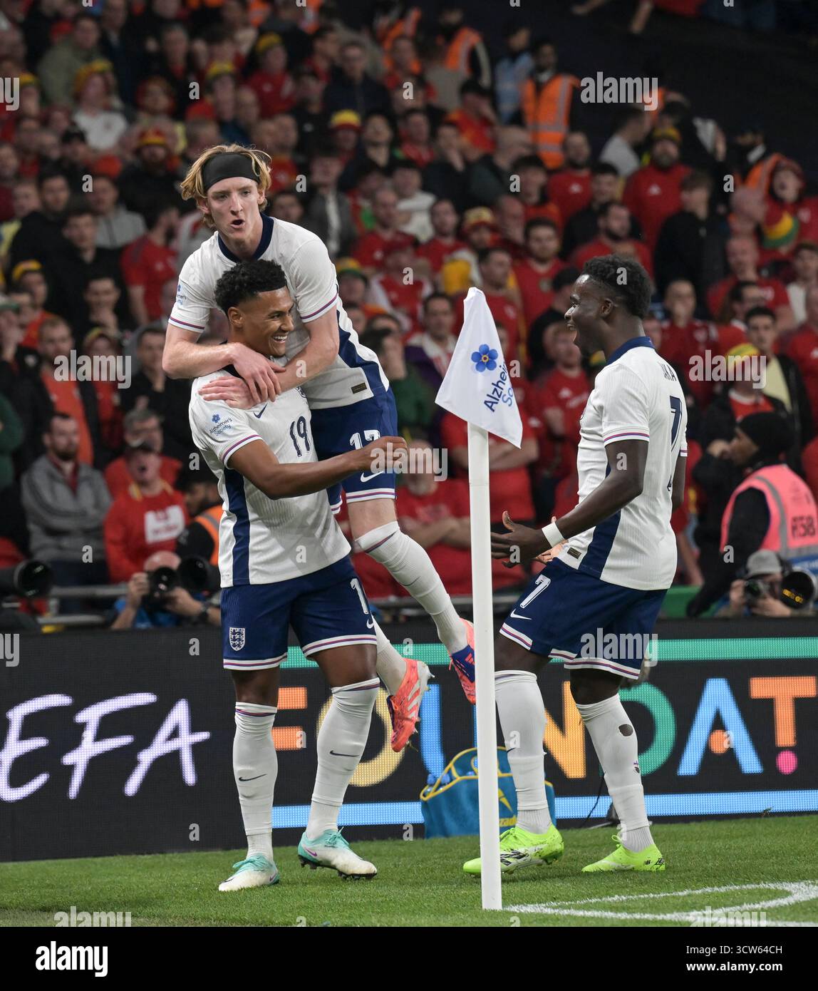 Ollie Watkins of England celebrates goal number two with team mates ...