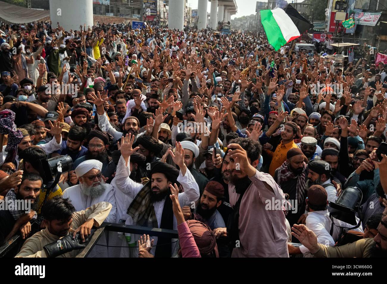Hafiz Saad Hussain Rizvi, bottom center, head of Islamist party ...