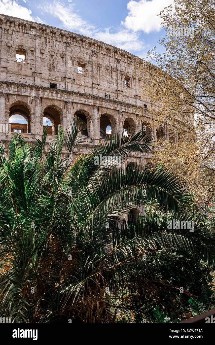 Ancient Roman Colosseum exterior wall with arches and stone ...
