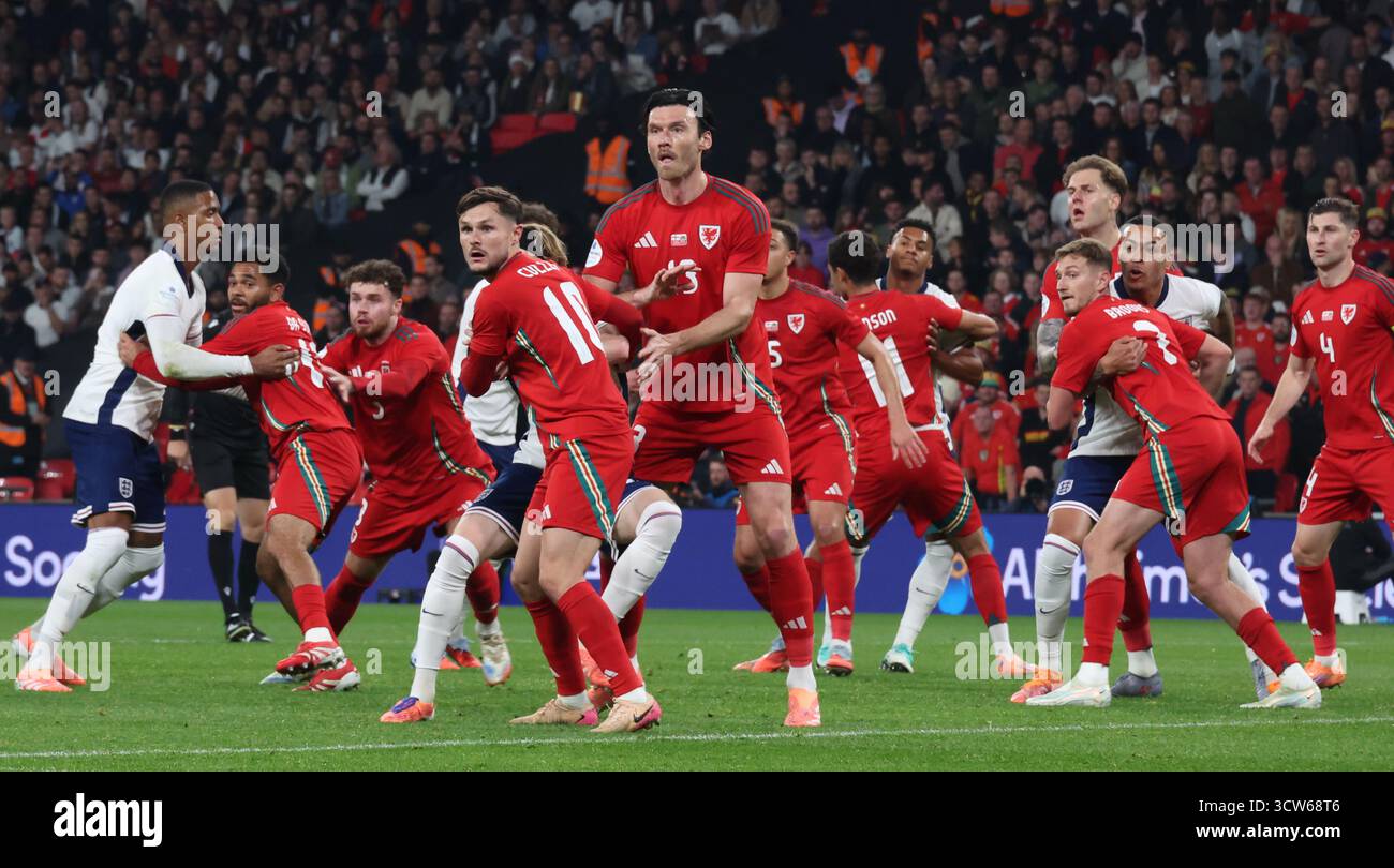 London, UK. 09th Oct, 2025. Wales Kieffer Moore(Wrexham) in action ...