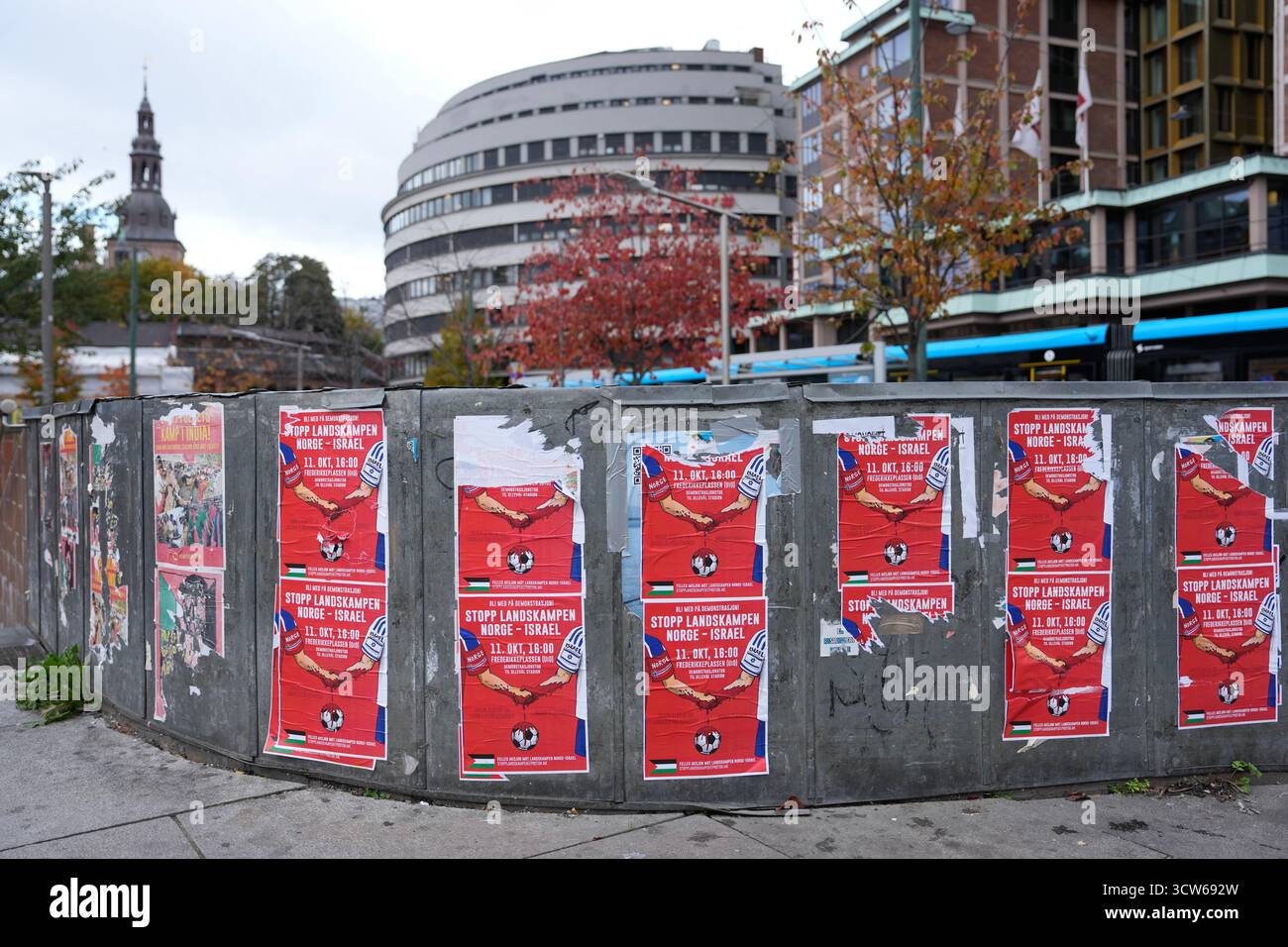 Oslo 20251010. Posters with the message "Stop the Norway-Israel ...