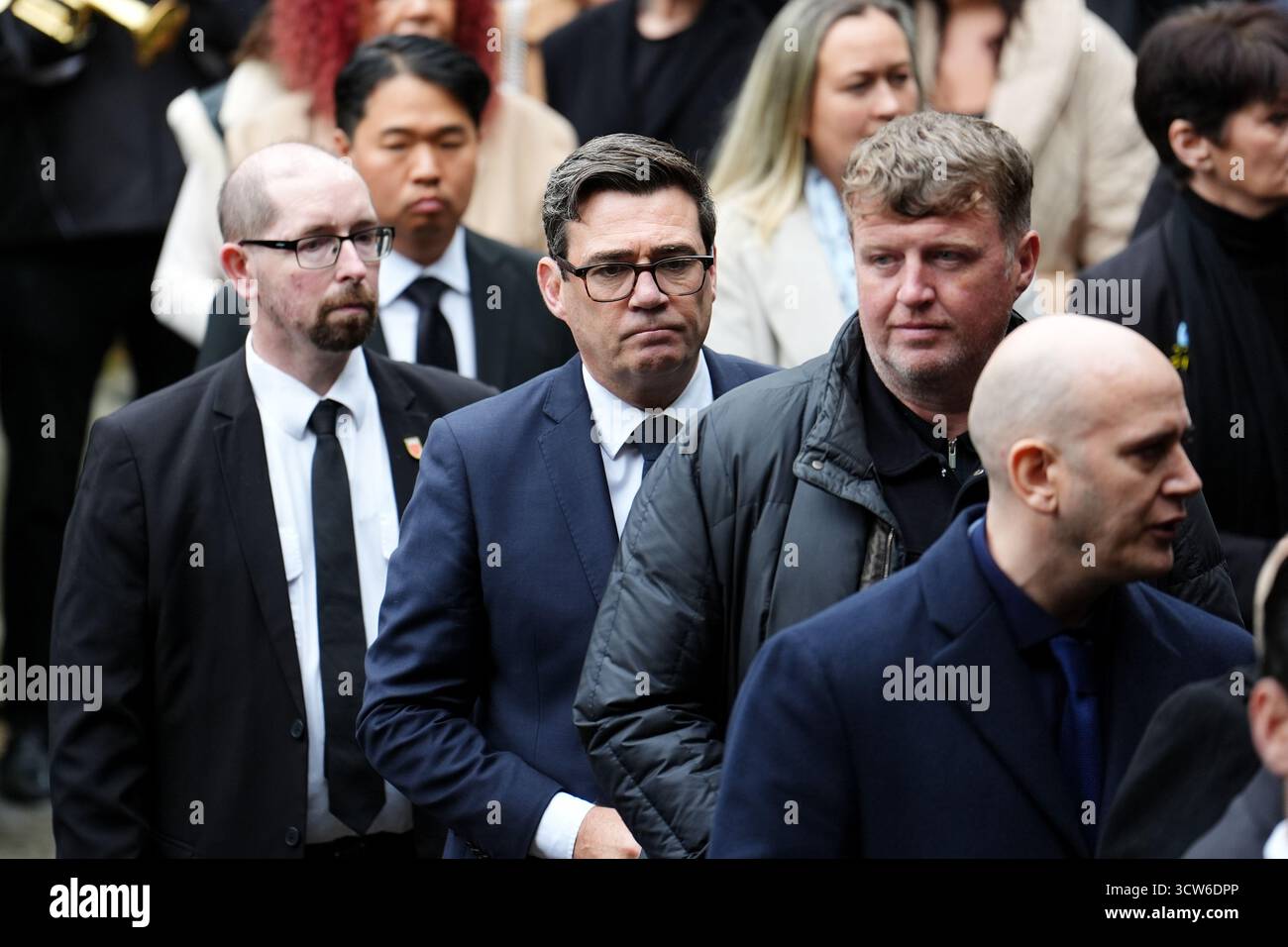 Greater Manchester Mayor Andy Burnham arrives ahead of the funeral ...