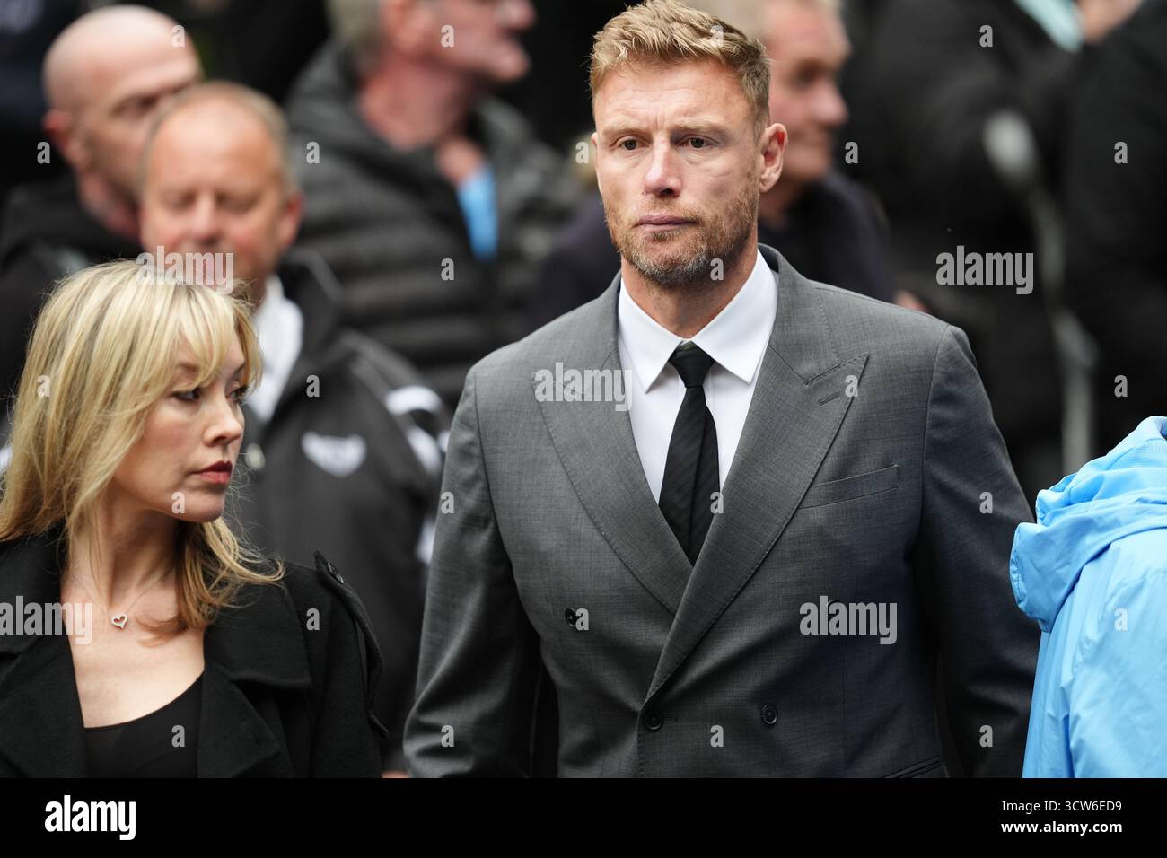 Former cricketer Andrew Flintoff arrives with his wife Rachael Wools ...