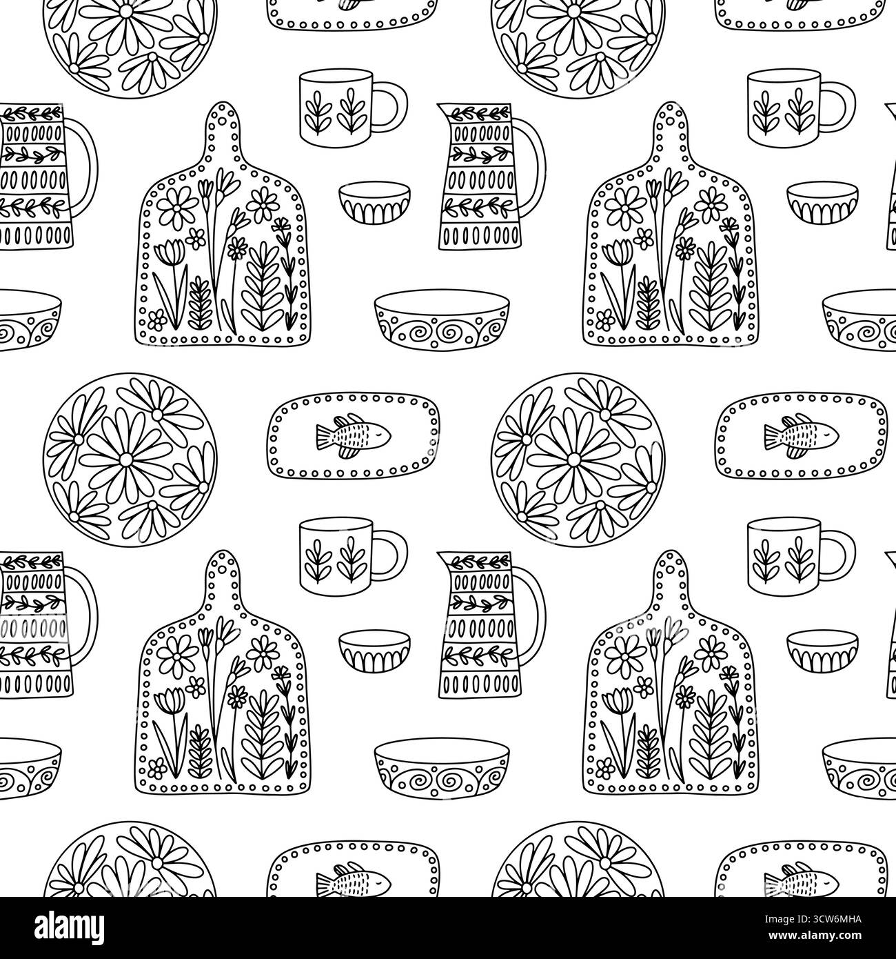 Seamless pattern cooking utensils Black and White Stock Photos & Images ...