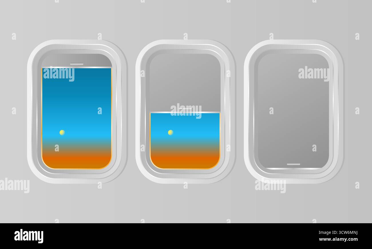 Vector Three Airplane Windows Open, Half Closed, and Fully Closed ...