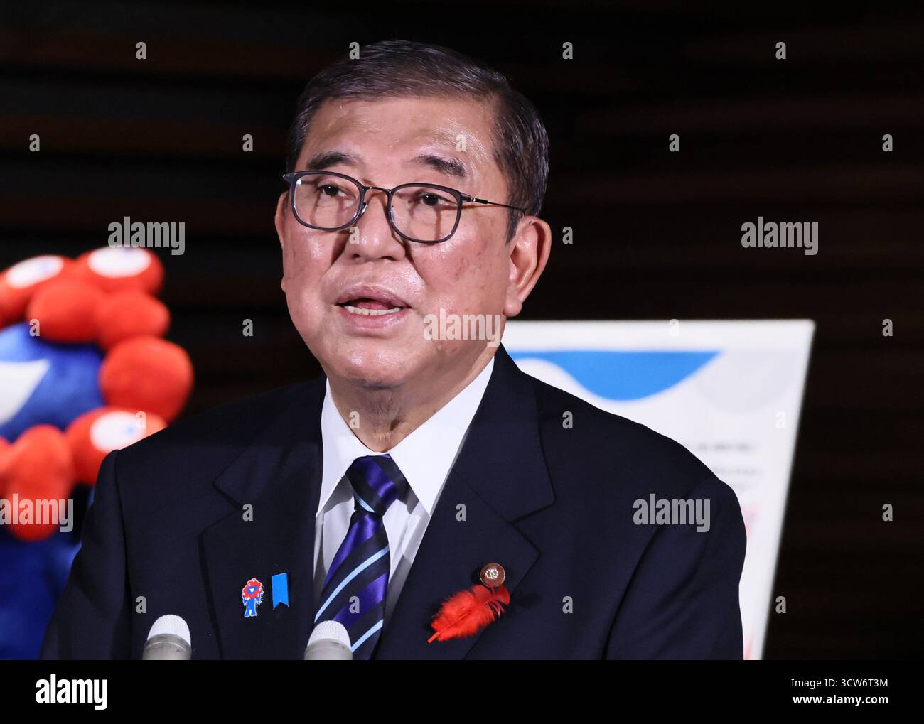 Japanese Prime Minister Shigeru Ishiba speaks to media about Komeito at ...