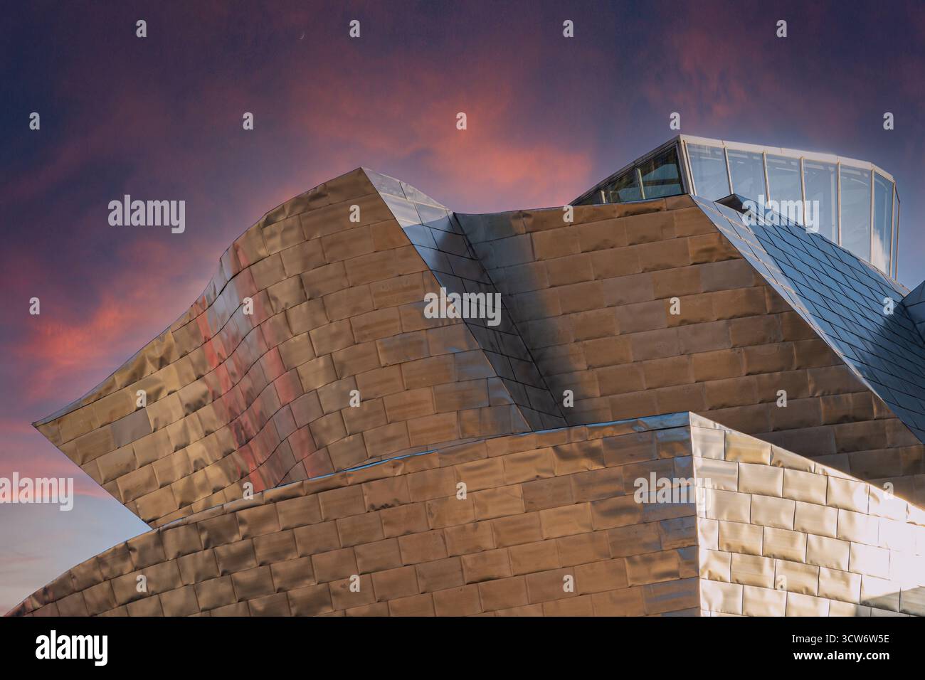 Guggenheim Titanium Facade at Sunset, Bilbao - Close-up of Frank Gehry ...