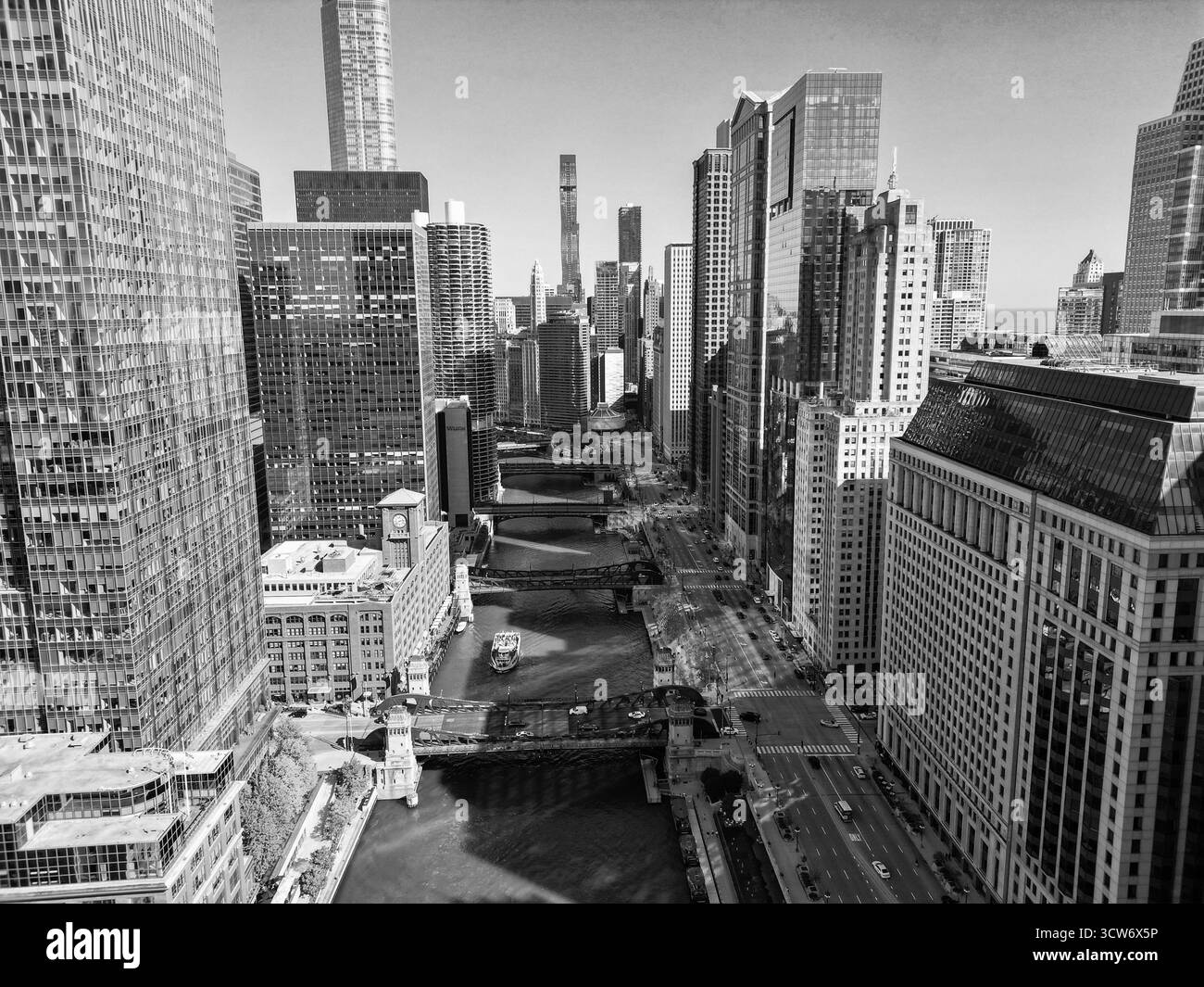 Downtown architecture and river. Chicago River in City. Chicago city ...
