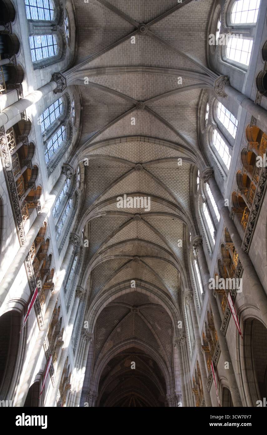 Soaring Gothic Cathedral Rib Vault - Dramatic upward view of a historic ...