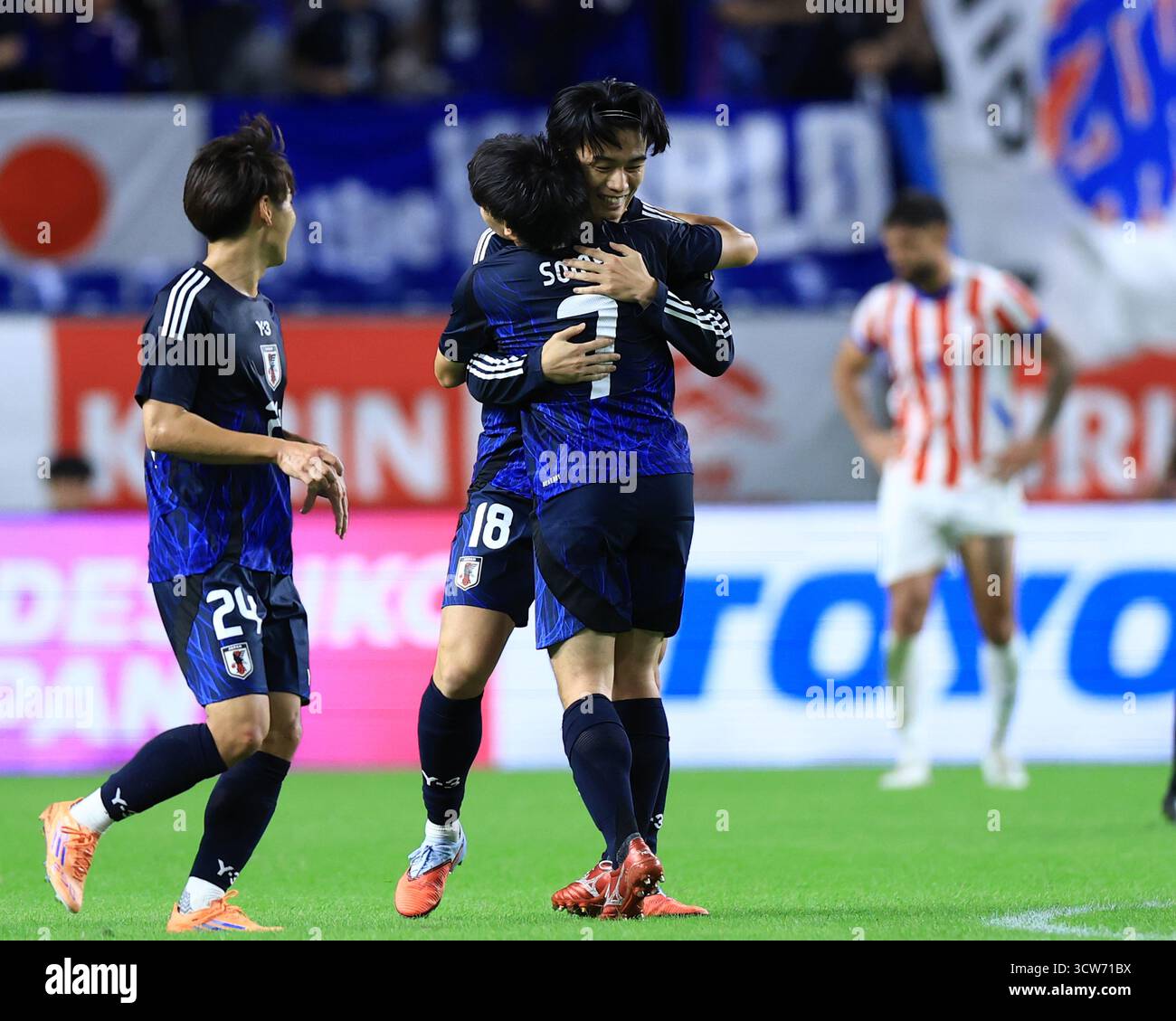 Ayase Ueda of Japan reacts after scoring in the 2nd half of a friendly ...
