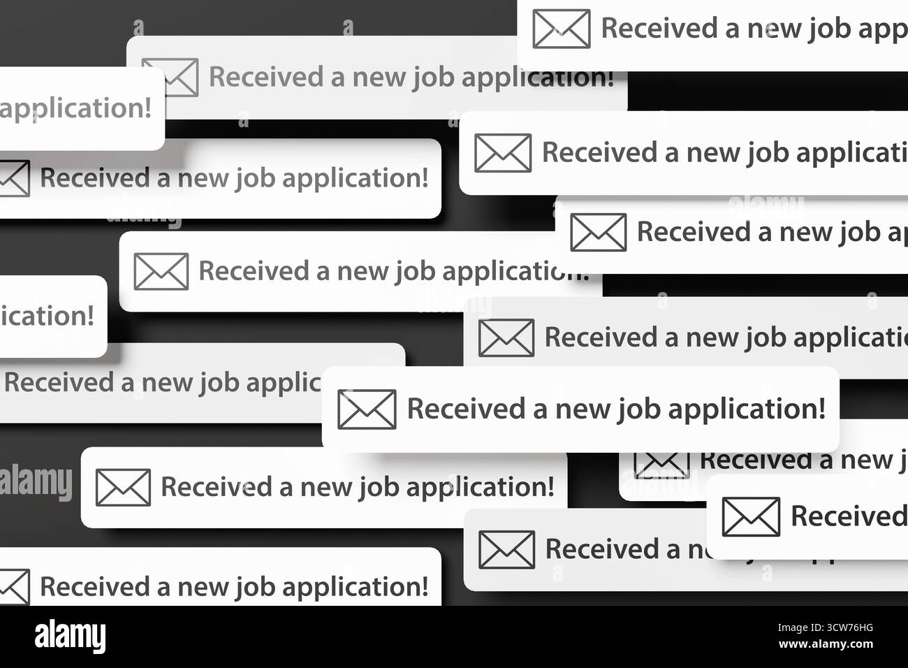 Many email pop up notifications telling the user a new application form ...