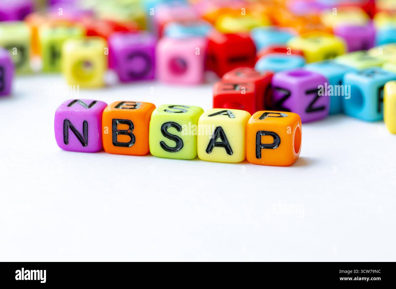 Close up of NBSAP text on multicolored cubes representing National ...